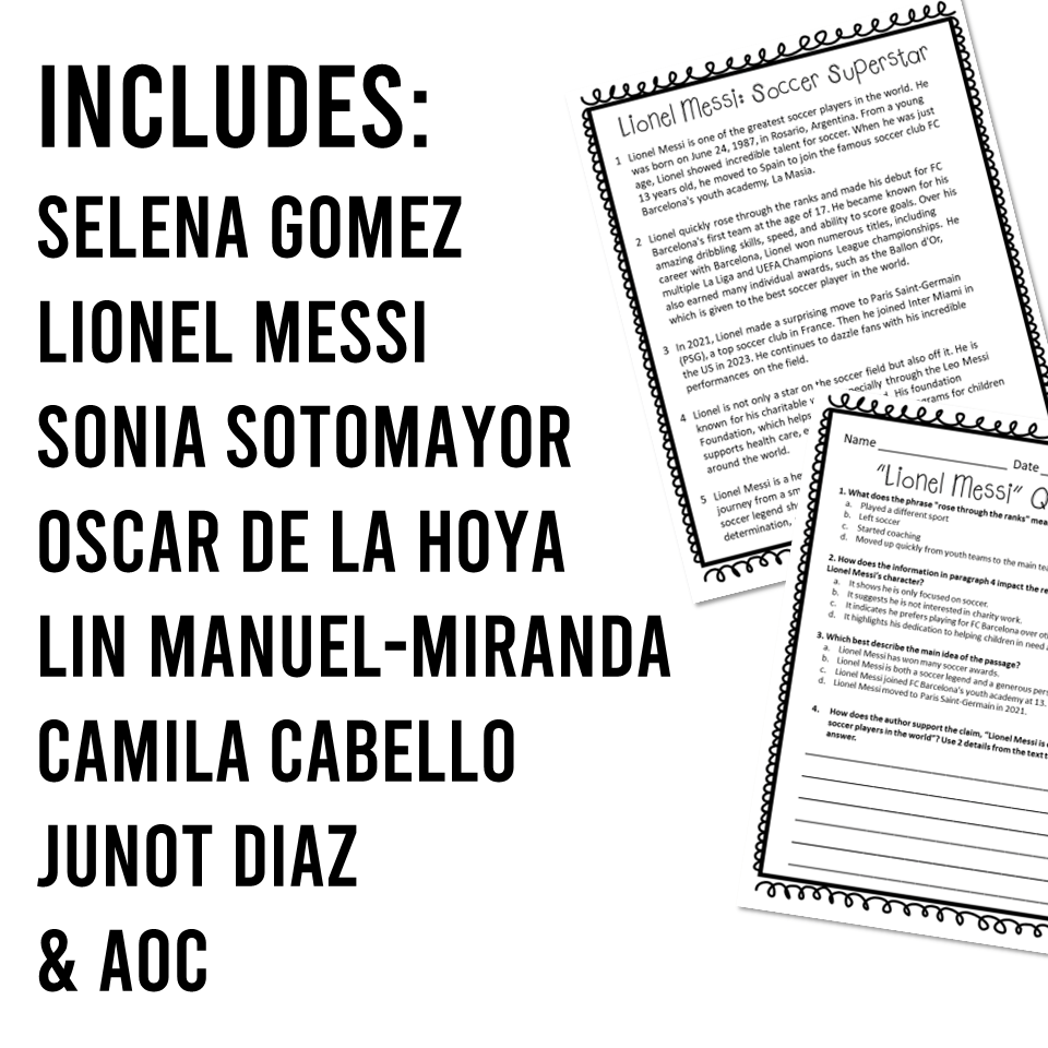 Hispanic Heritage Month Reading Comprehension Passages for 3rd & 4th ...